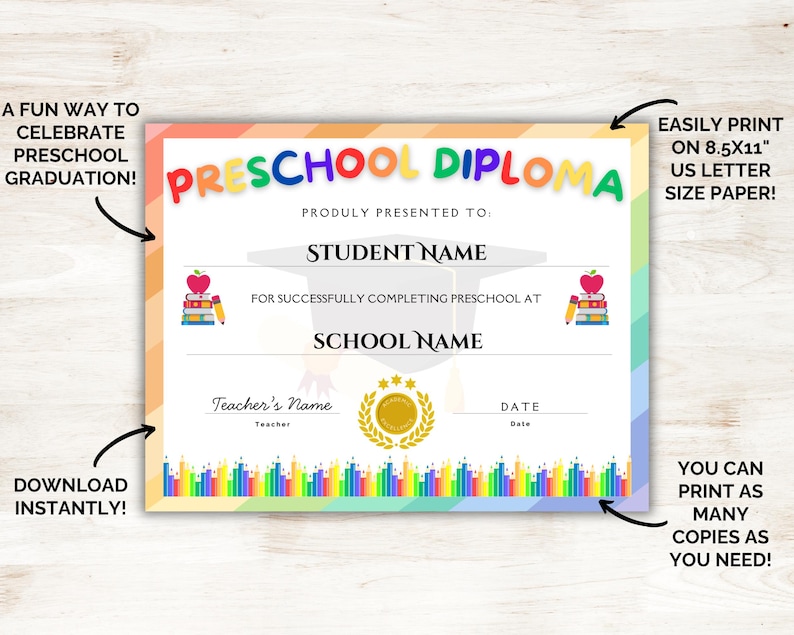 Preschool Diploma, Preschool Graduation, Preschool Award, Preschool ...