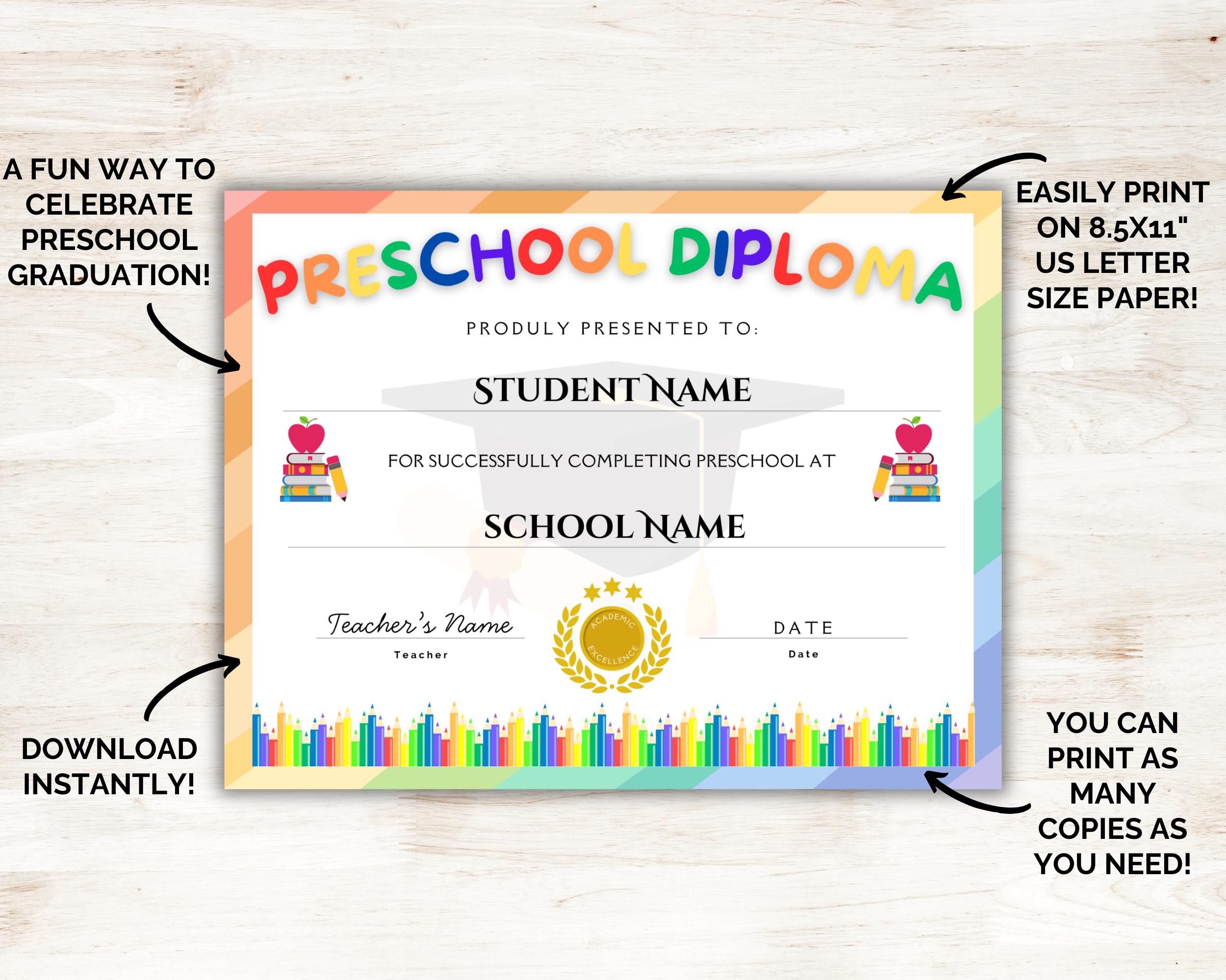 Preschool Diploma, Preschool Graduation, Preschool Award, Preschool ...