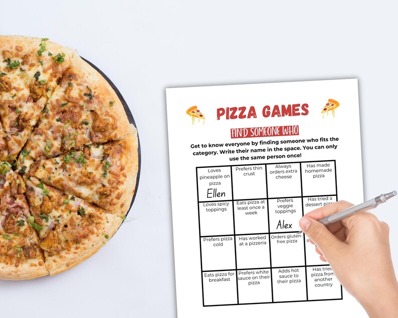 Pizza Find Someone Who Game, Pizza Find the Guest Bingo, Printable ...