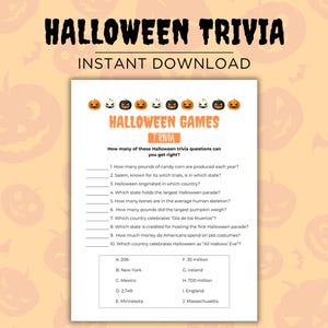 Halloween Trivia Game, Printable Halloween Trivia Activity, Spooky ...