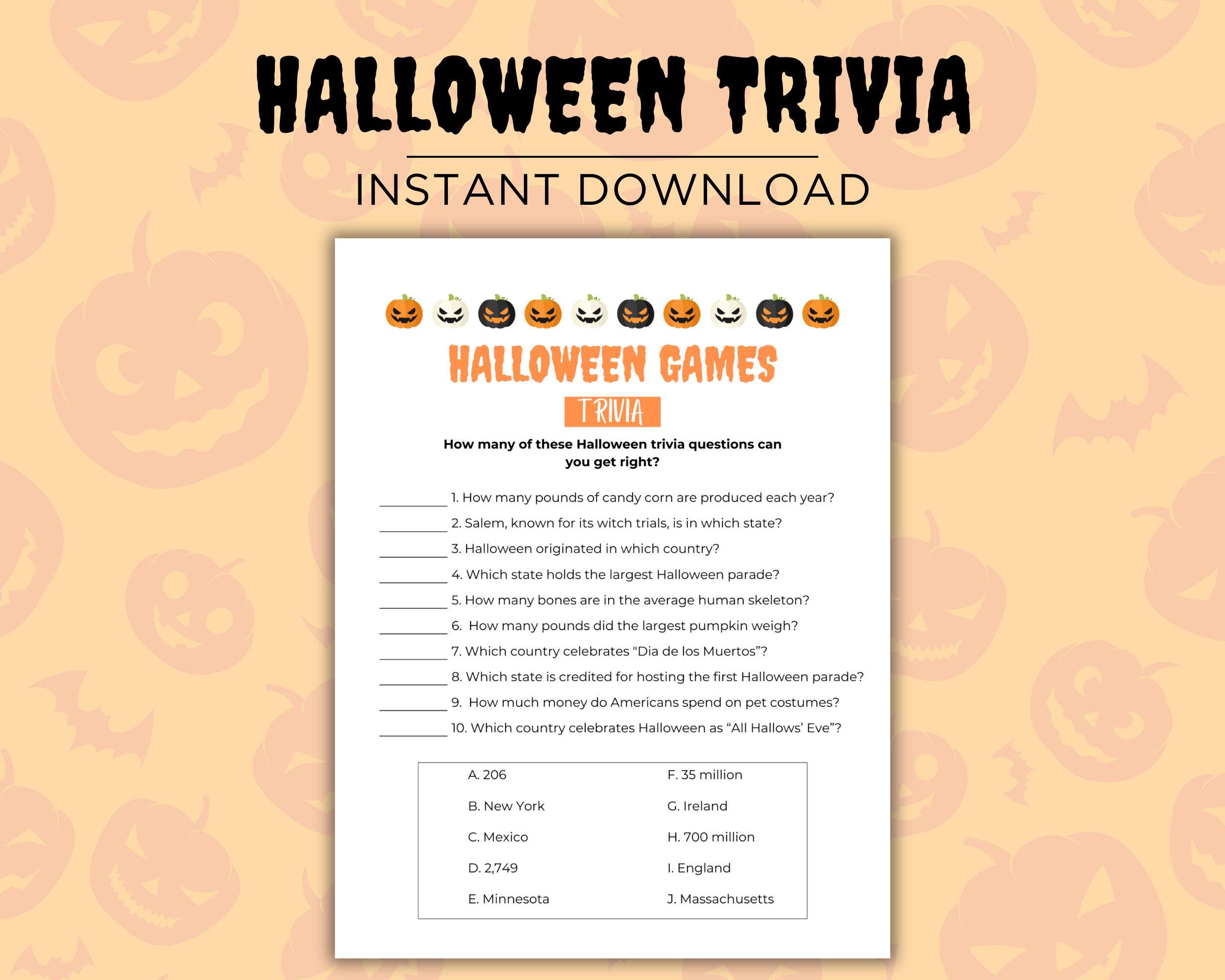 Halloween Trivia Game, Printable Halloween Trivia Activity, Spooky ...