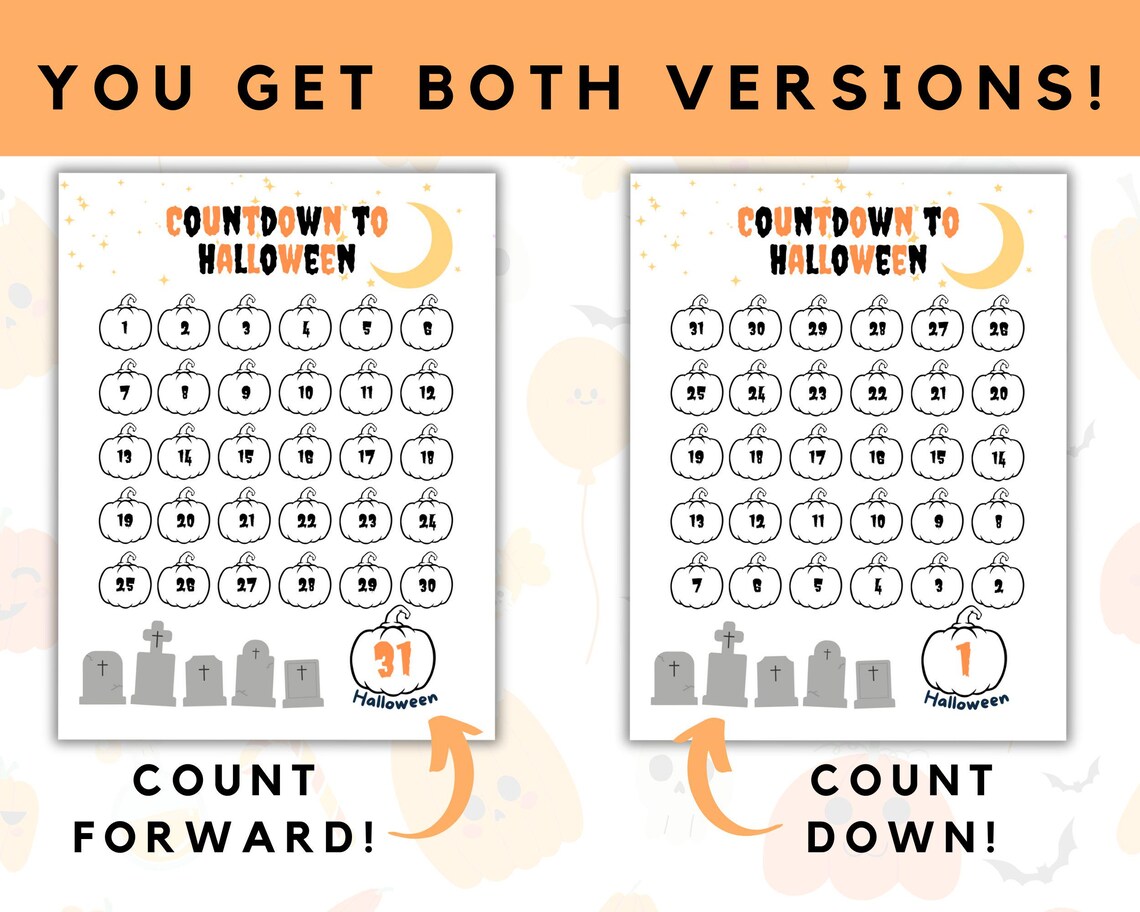 Halloween Countdown Printable, Countdown to Halloween, Halloween Advent Calendar, Halloween ...