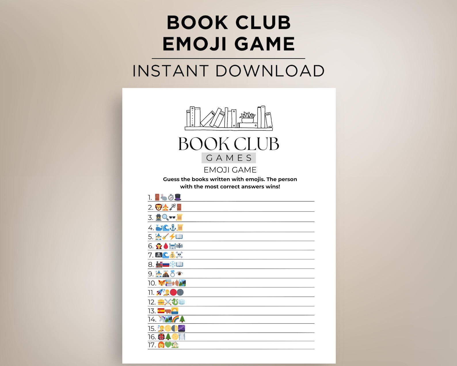 Book Club Emoji Game, Book Title Emoji Game, Emoji Guessing Game, Book ...