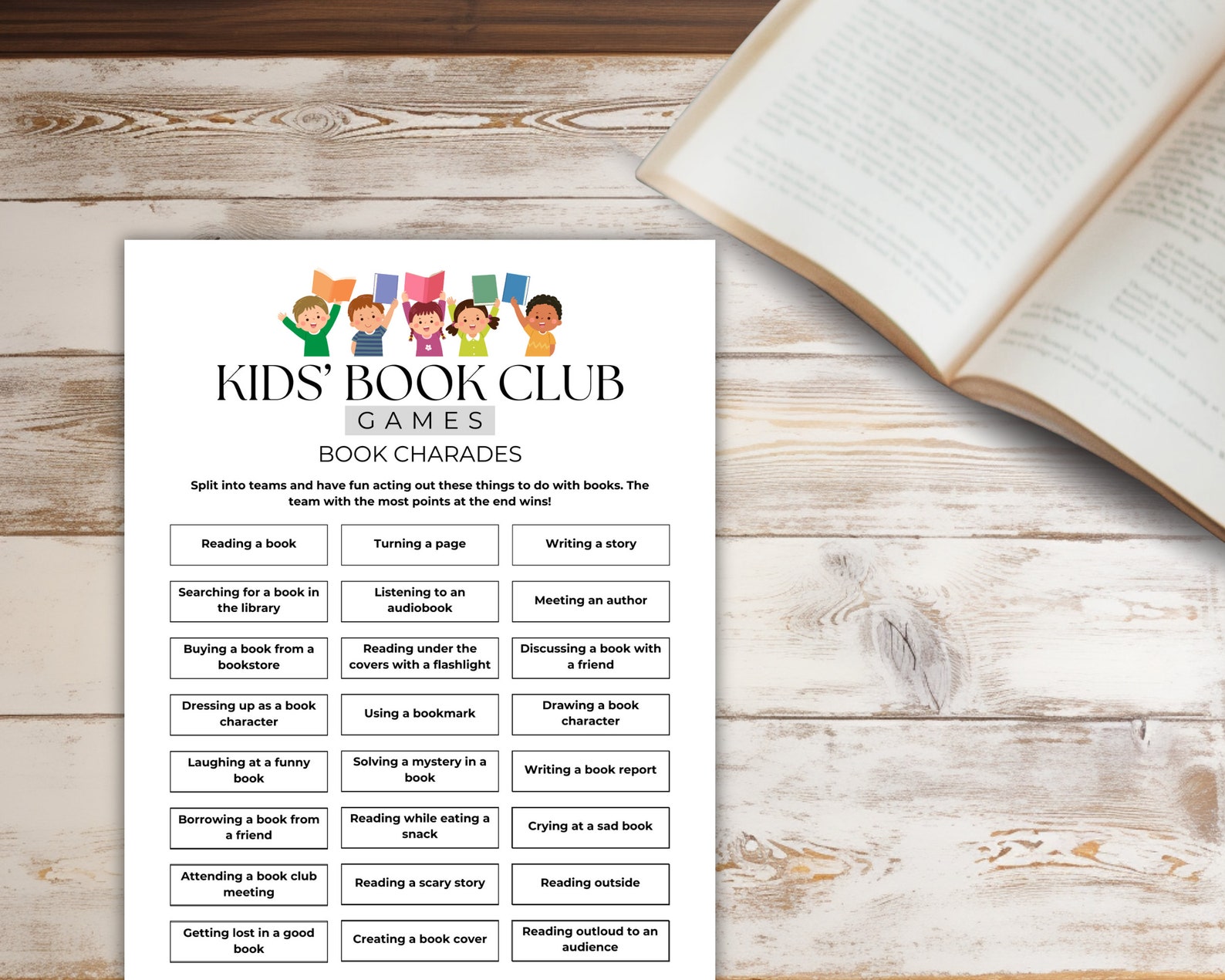 Kids Book Club Charades Game, Kids Book Club Icebreaker Game, Kids Book ...