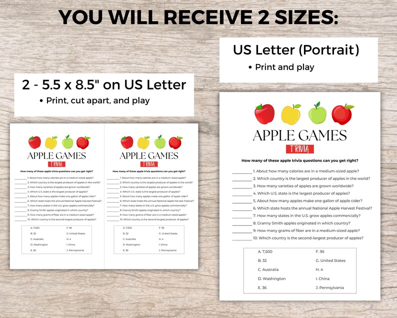 Apple Trivia, Apple Trivia Game, Fall Trivia, Printable Apple Trivia ...