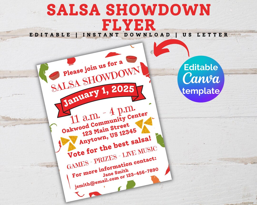 Salsa Contest Flyer, Salsa Showdown Flyer, Editable Flyer, Canva Flyer ...