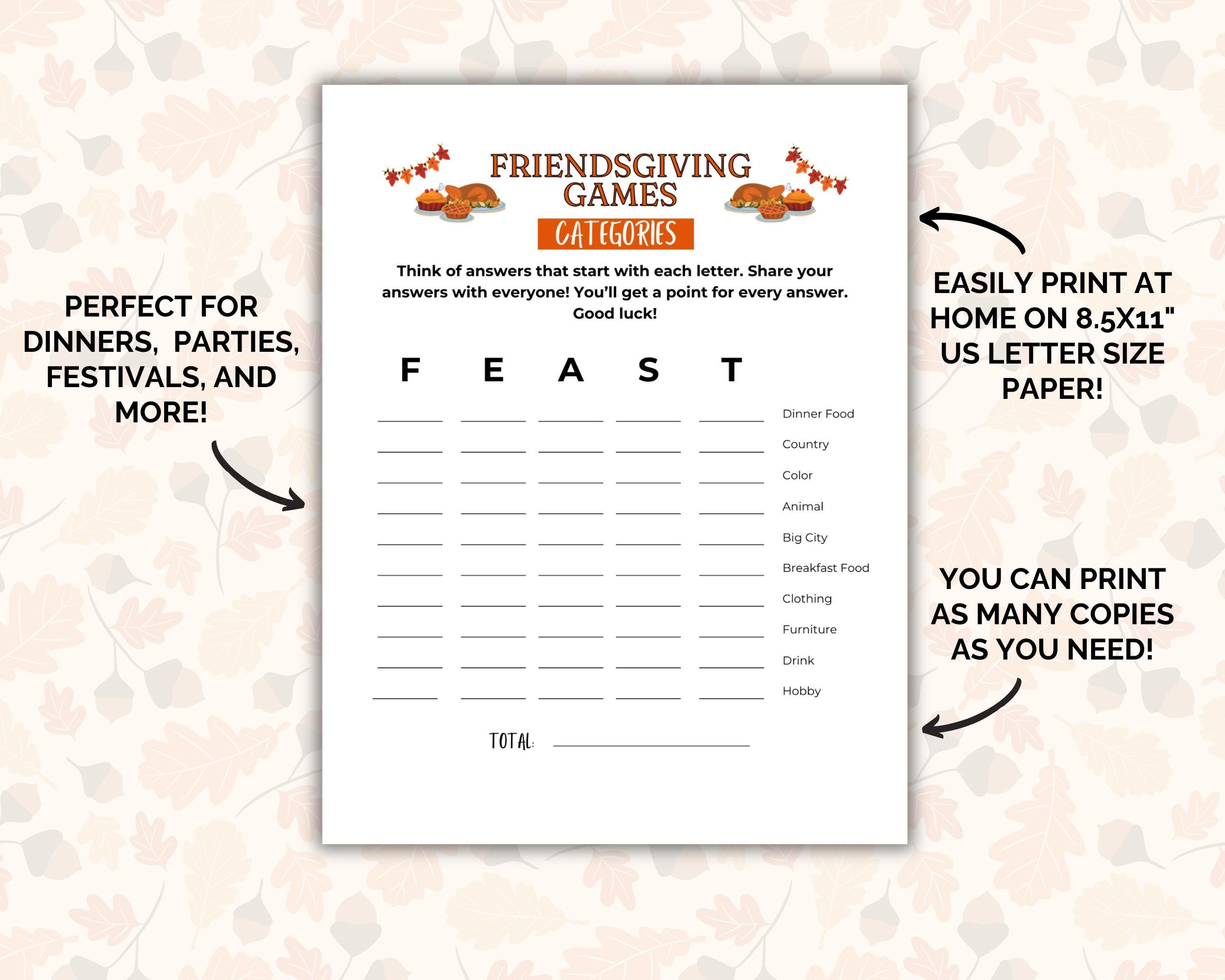 Friendsgiving Games, Friendsgiving Games for Adults, Teens, Kids ...