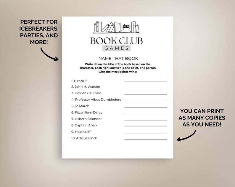 Book Club Name That Book Game, Book Club Icebreaker Game, Book Club ...