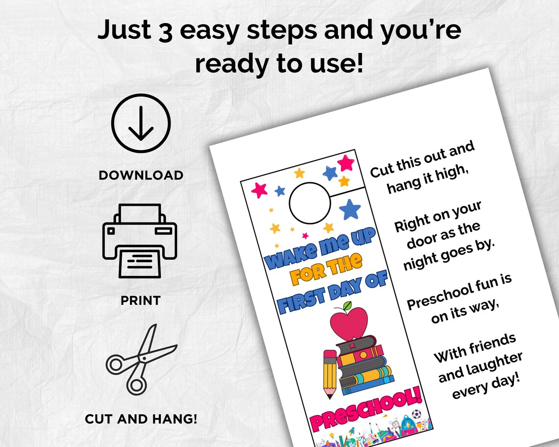 Printable First Day of Preschool Door Hanger, Preschool Door Hanger ...