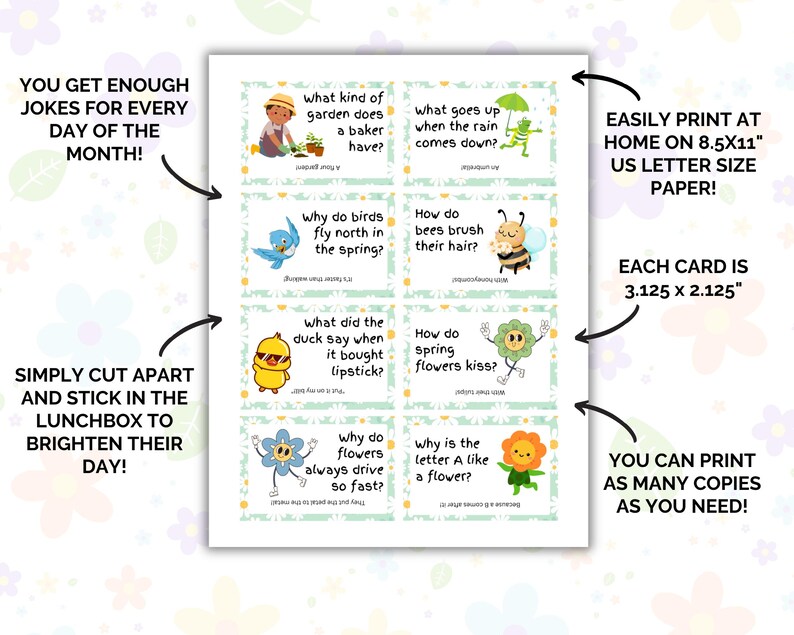 Spring Lunchbox Jokes, Lunchbox Notes, Kids Lunchbox Jokes, Printable ...