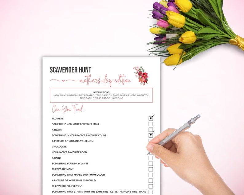 Mother's Day Scavenger Hunt Game, Mother's Day Treasure Hunt, Mother's ...