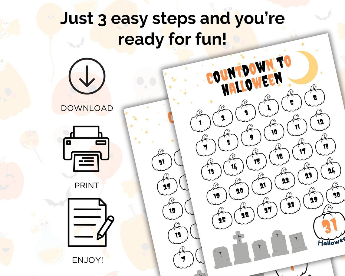 Halloween Countdown Printable, Countdown to Halloween, Halloween Advent Calendar, Halloween ...