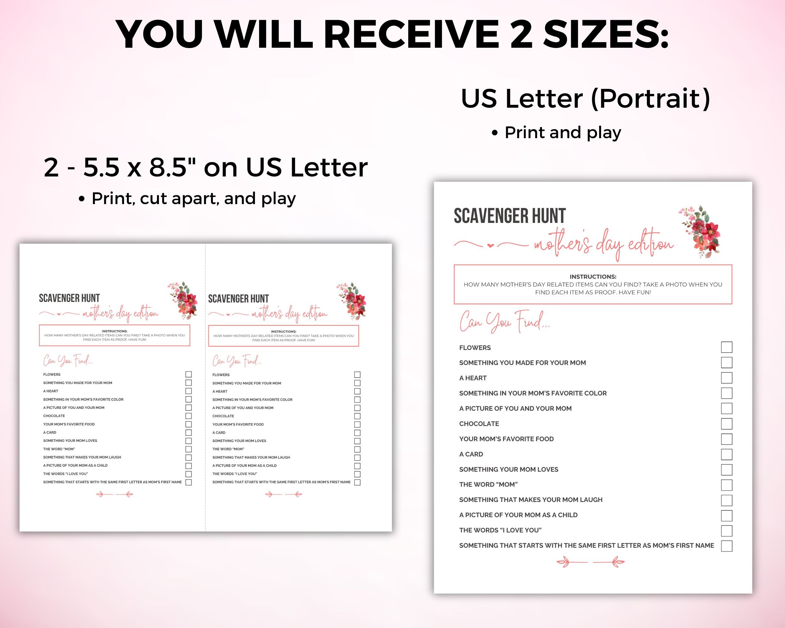Mother's Day Scavenger Hunt Game, Mother's Day Treasure Hunt, Mother's ...