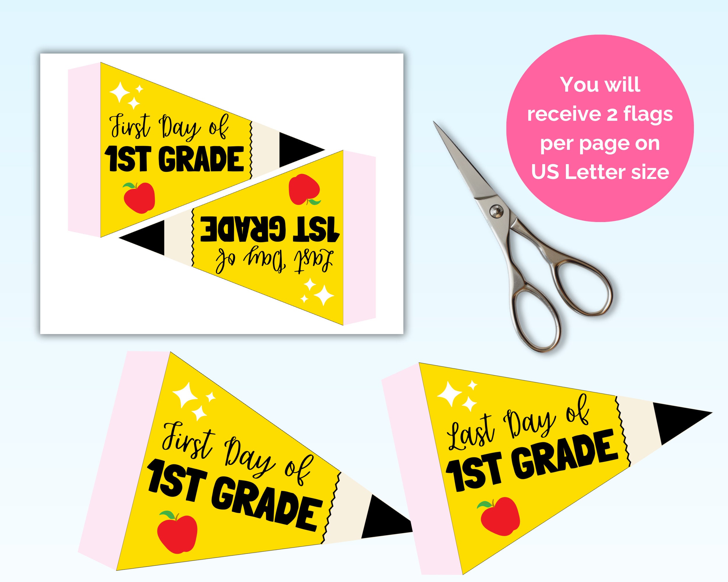 First Day of 1st Grade Pennant Flags, Printable Back to School Flags ...