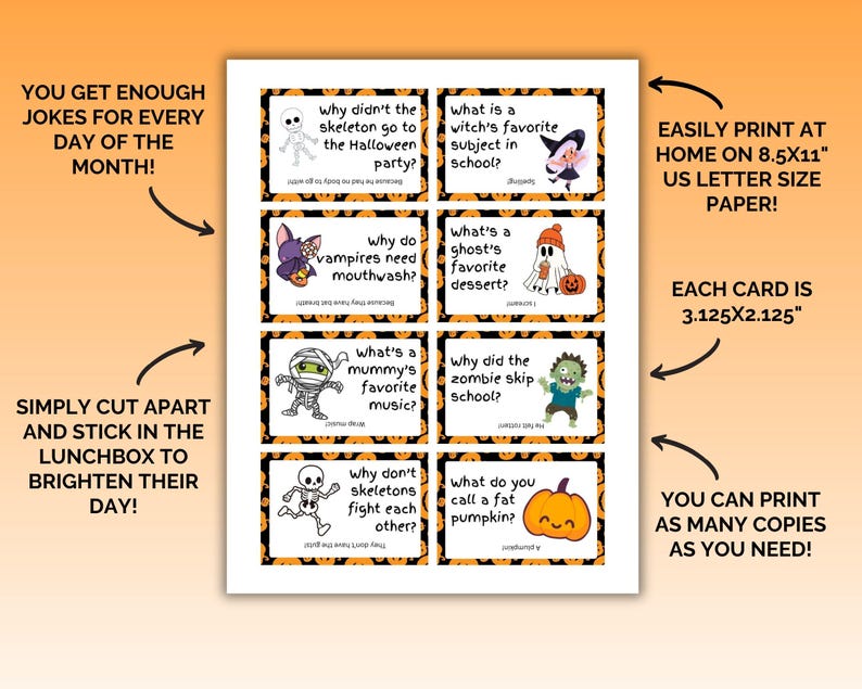 Halloween Lunchbox Jokes, Lunch Box Notes, Printable Lunch Notes for ...