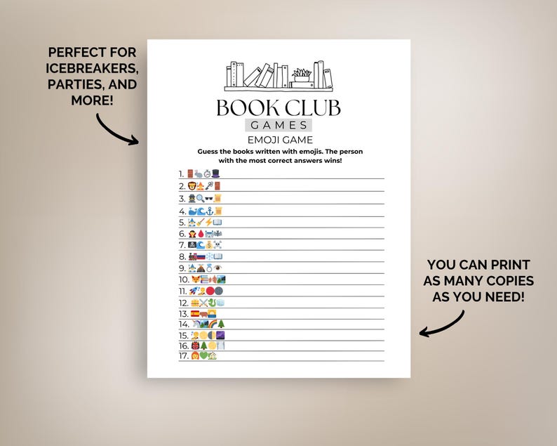 Book Club Emoji Game, Book Title Emoji Game, Emoji Guessing Game, Book ...