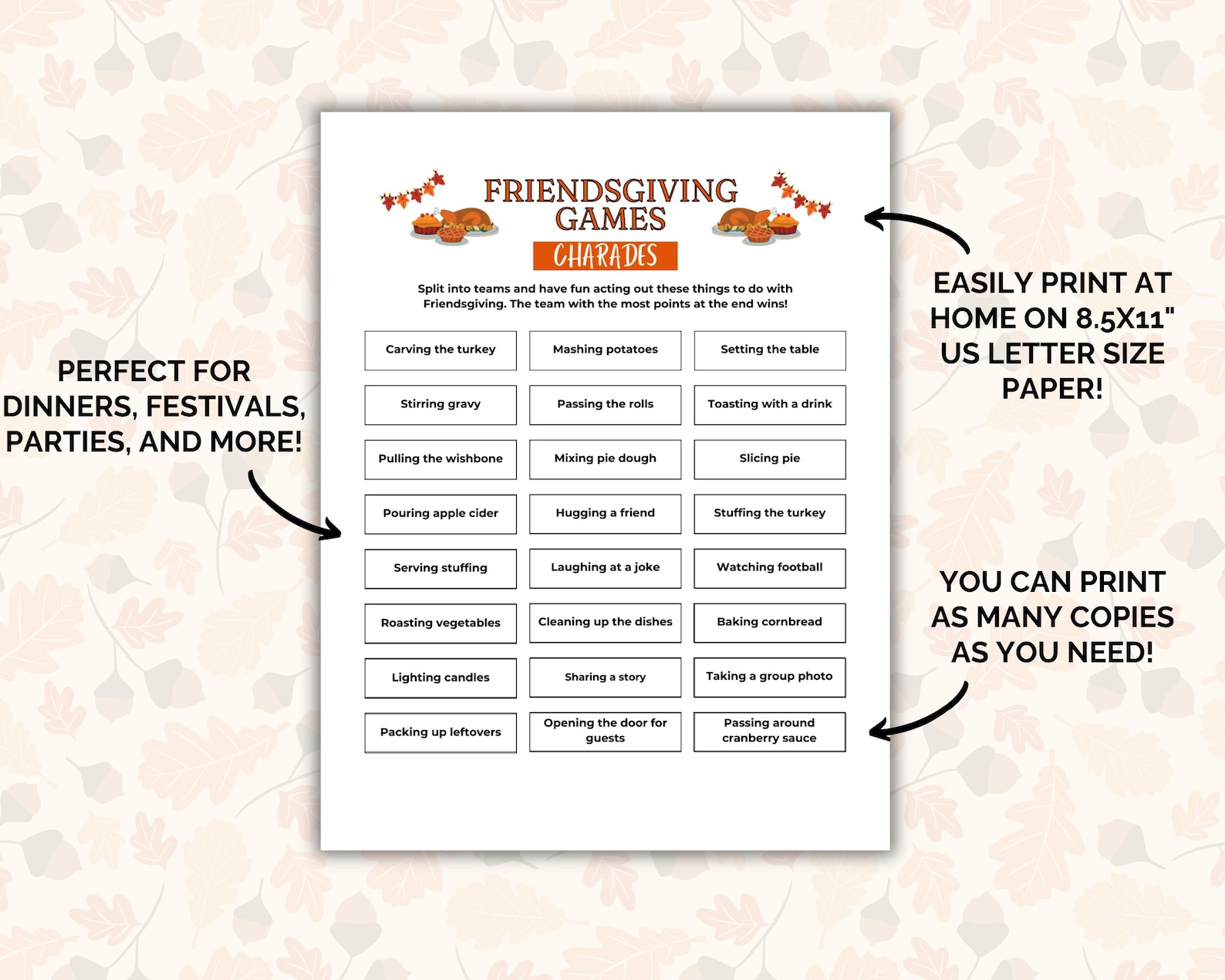 Friendsgiving Charades, Friendsgiving Game, Printable Charades ...