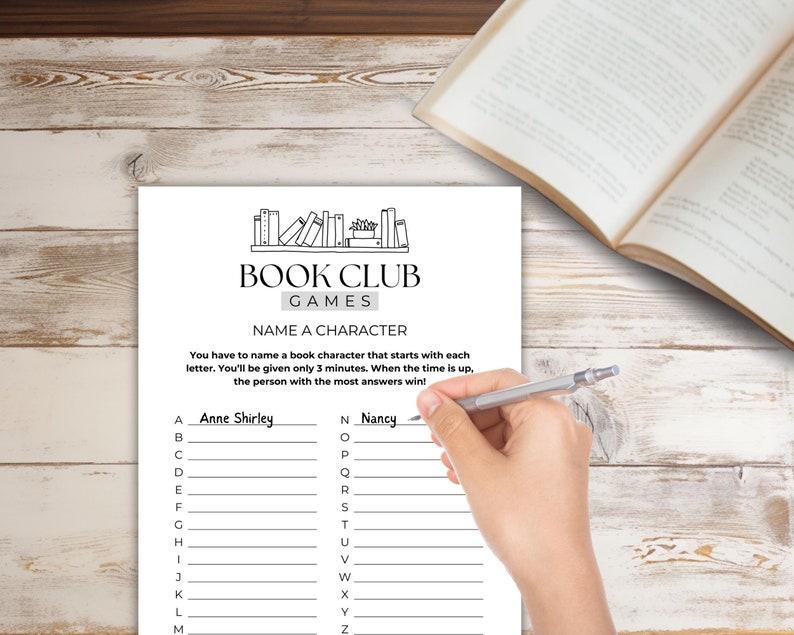 Book Club Name a Character Game, Book Club Icebreaker Game, Book Club ...