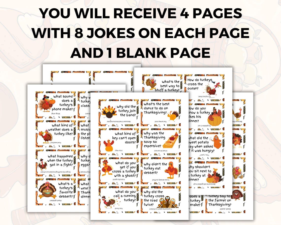 Thanksgiving Lunchbox Jokes, Lunch Box Notes, Printable Lunch Notes for ...