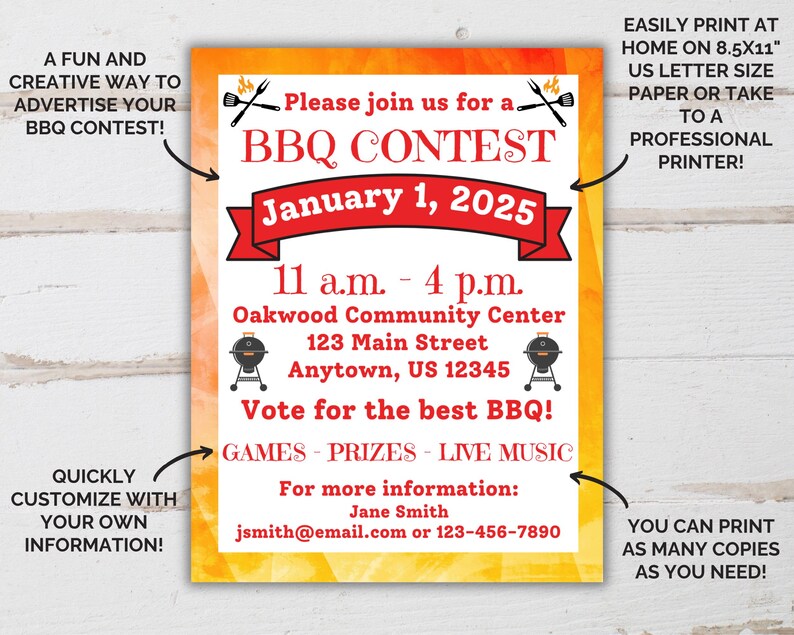 BBQ Contest Flyer, Editable Flyer, BBQ Party Flyer, BBQ Flyer Template ...