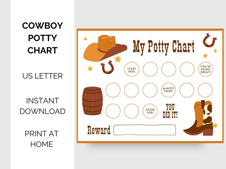 Cowboy Potty Training Chart, Potty Training Chart Printable, Potty ...