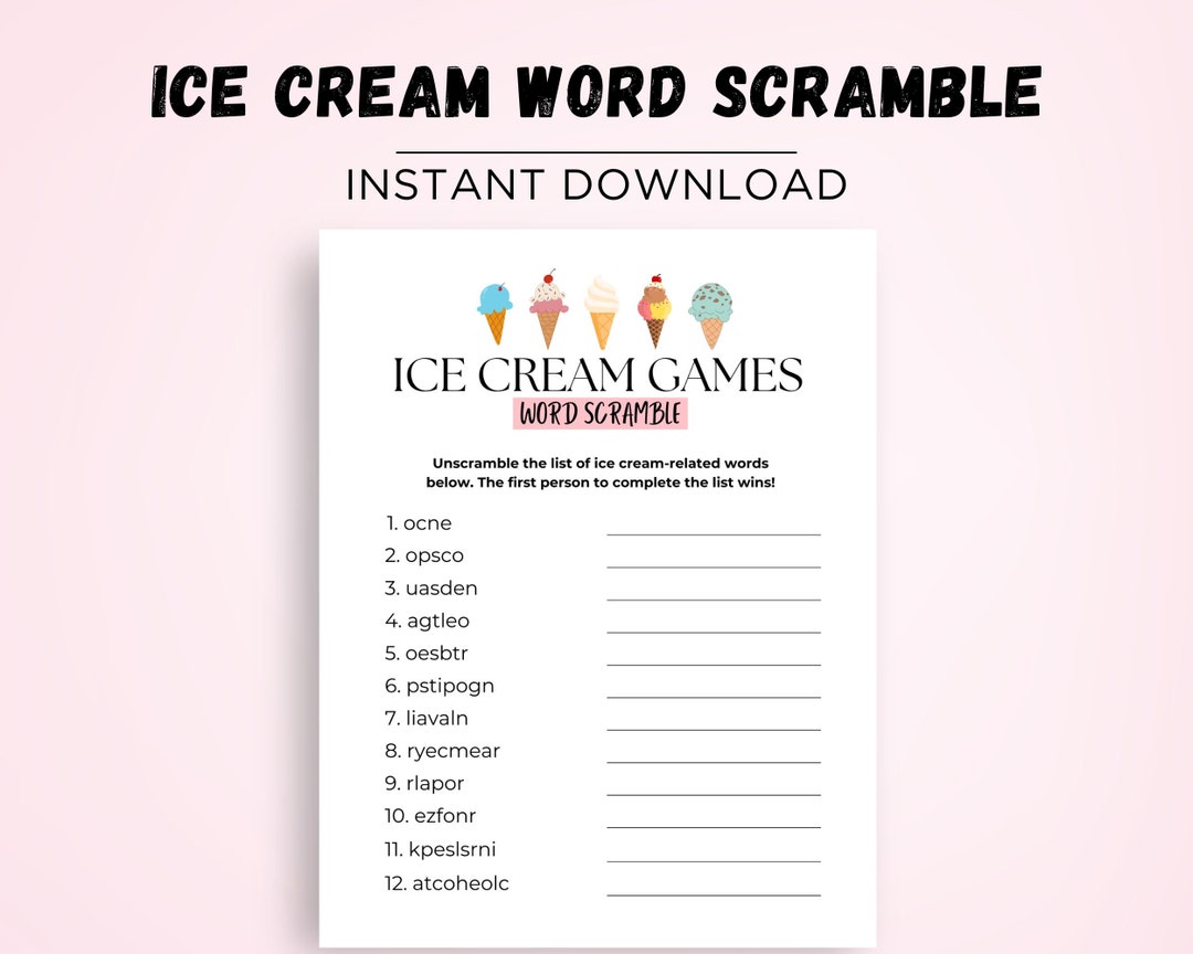 Ice Cream Word Scramble, Ice Cream Party Game, Ice Cream Birthday Party ...