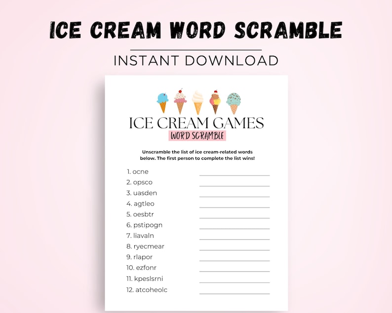 Ice Cream Word Scramble, Ice Cream Party Game, Ice Cream Birthday Party ...