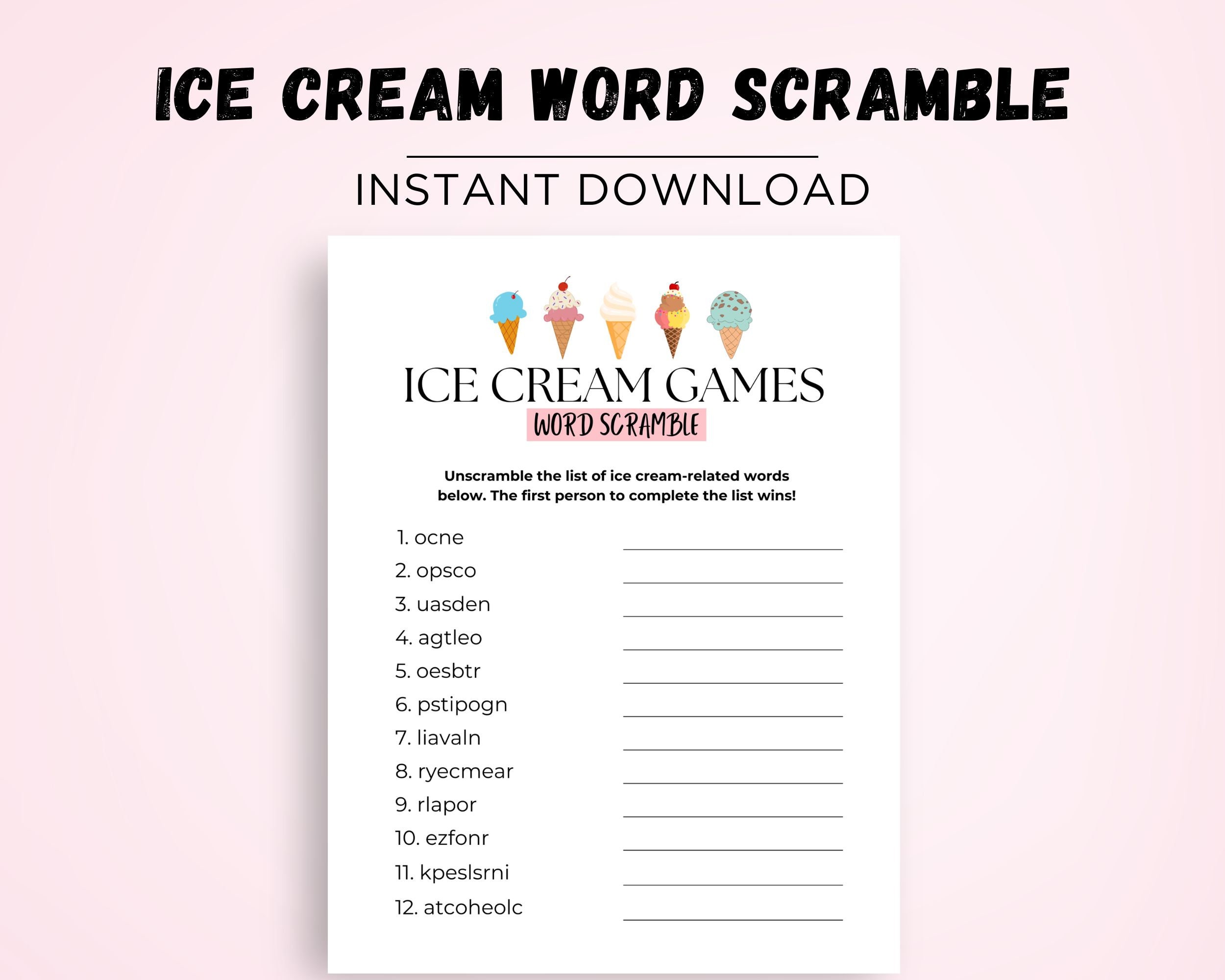 Ice Cream Word Scramble, Ice Cream Party Game, Ice Cream Birthday Party ...
