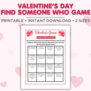 Valentine's Day Find Someone Who Game, Valentines Day Games, Valentines ...