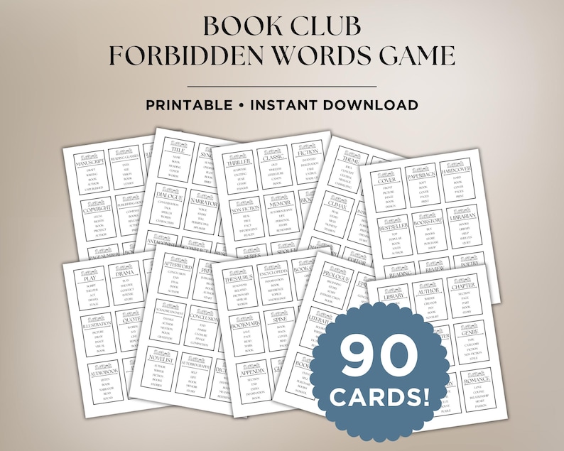 Book Club Forbidden Words Game, Guess the Word Game, Printable Book ...