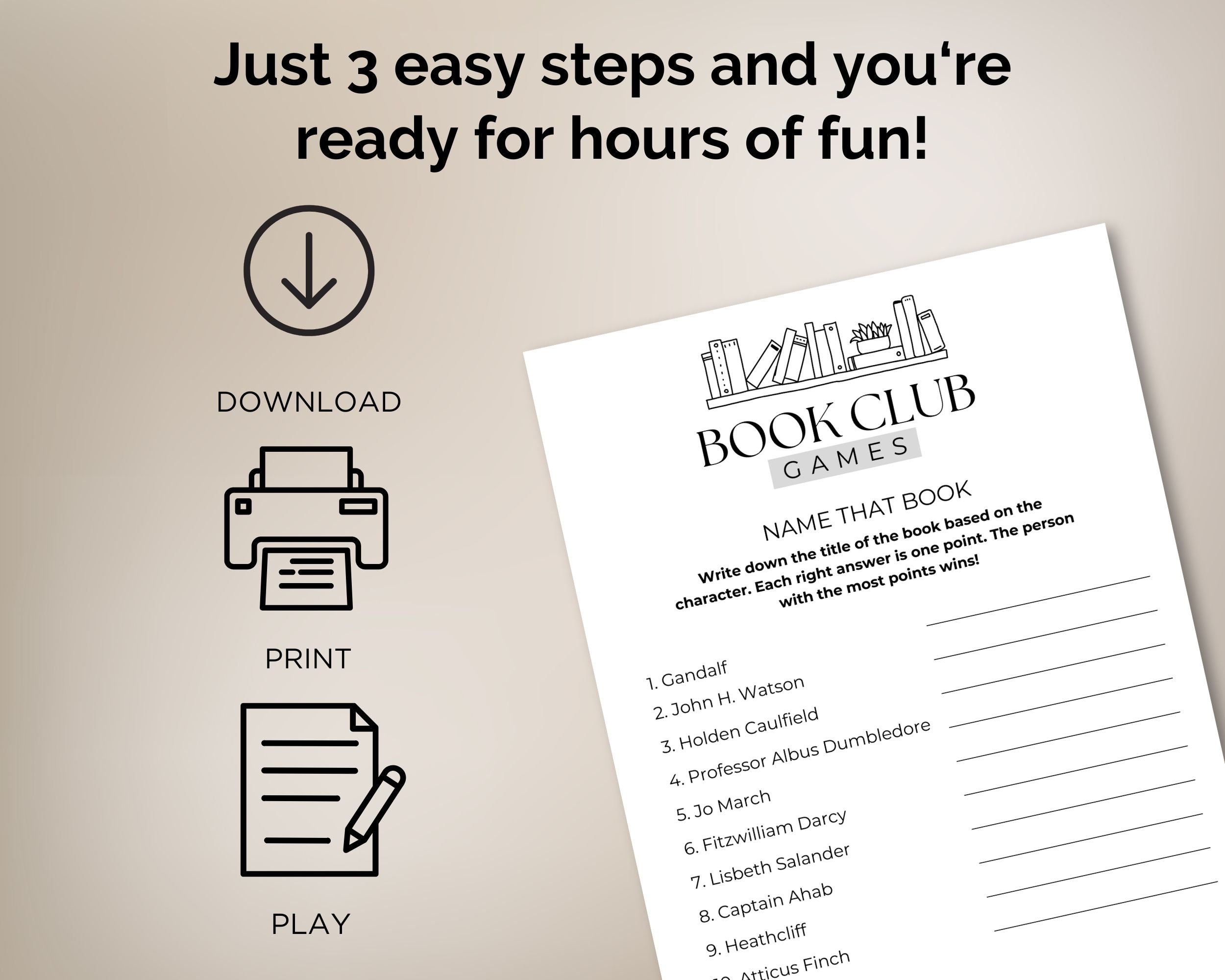 Book Club Games, Book Club Icebreakers, Book Club Activities, Printable ...