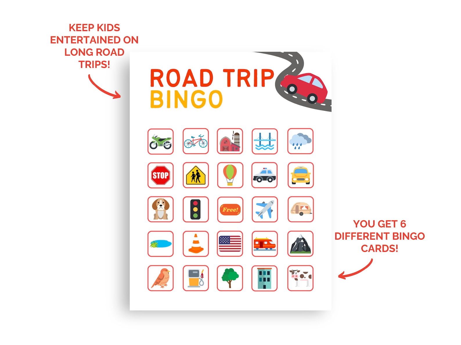 Road Trip Bingo Cards, Printable Road Trip Bingo Cards, Road Trip Bingo ...