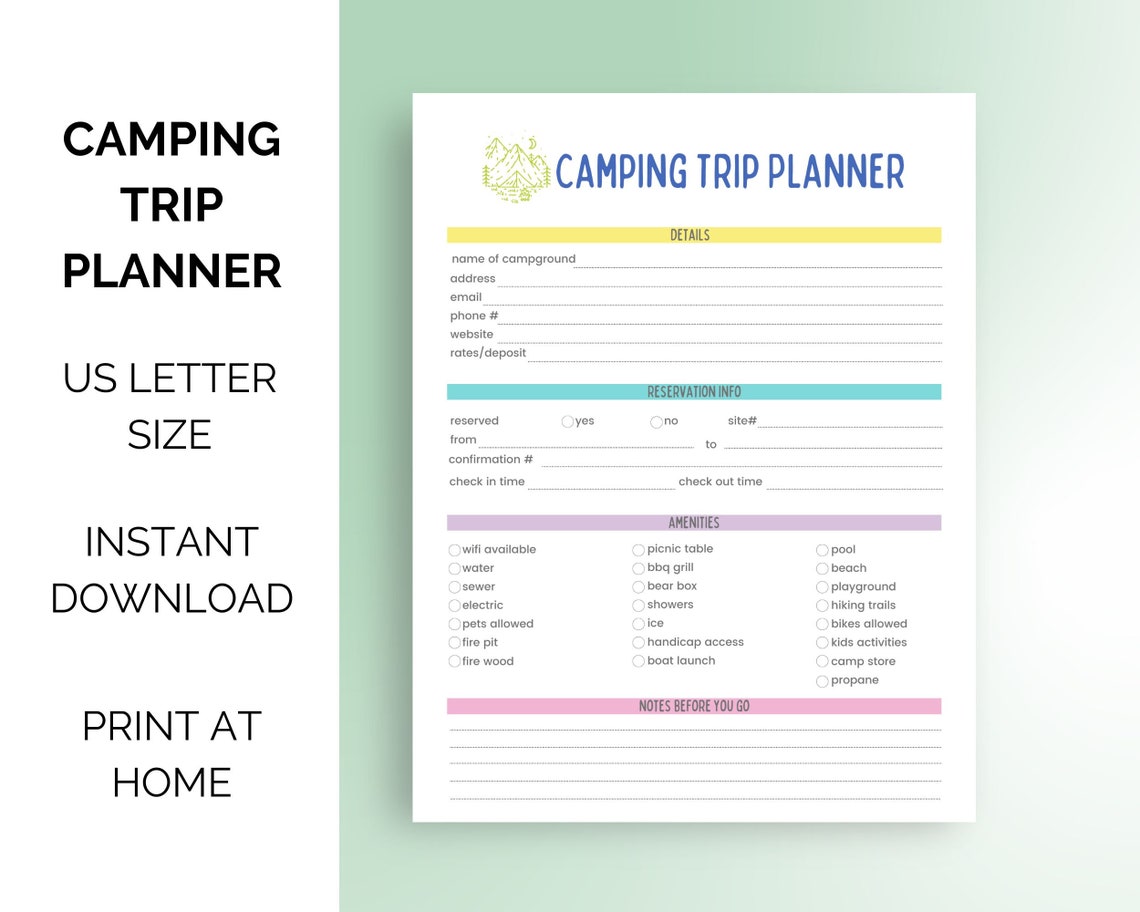 Camping Trip Planner, Printable Camping Planner, Camp Checklist, Camp ...