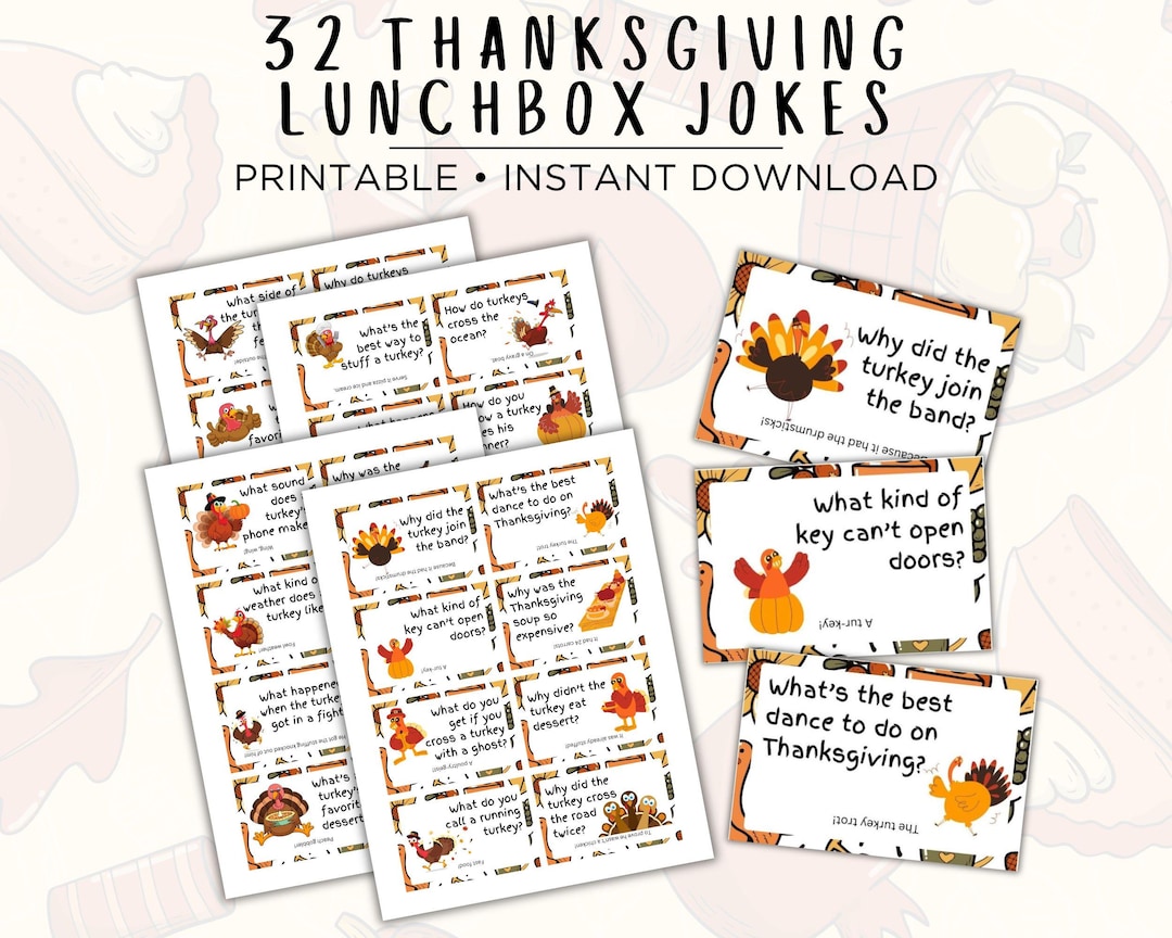 Thanksgiving Lunchbox Jokes, Lunch Box Notes, Printable Lunch Notes for ...