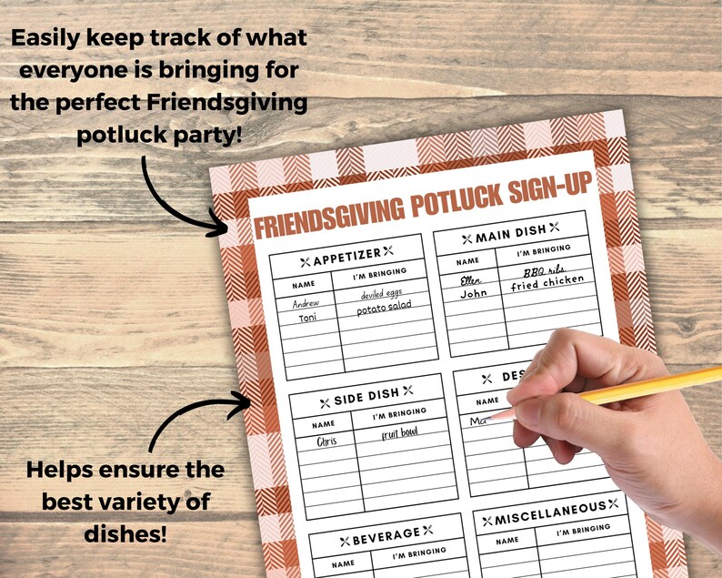 Friendsgiving Potluck Sign up Sheet, Friendsgiving Party, Printable ...