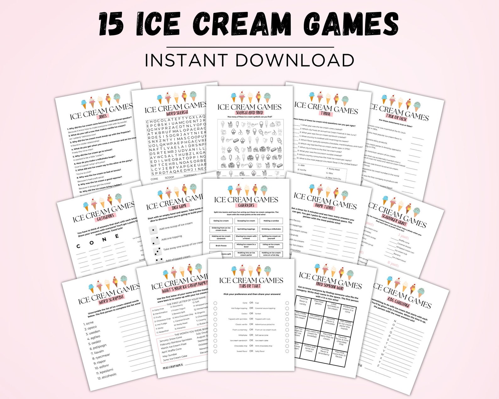 Ice Cream Games, Ice Cream Party Games, Ice Cream Game Printable, Ice ...