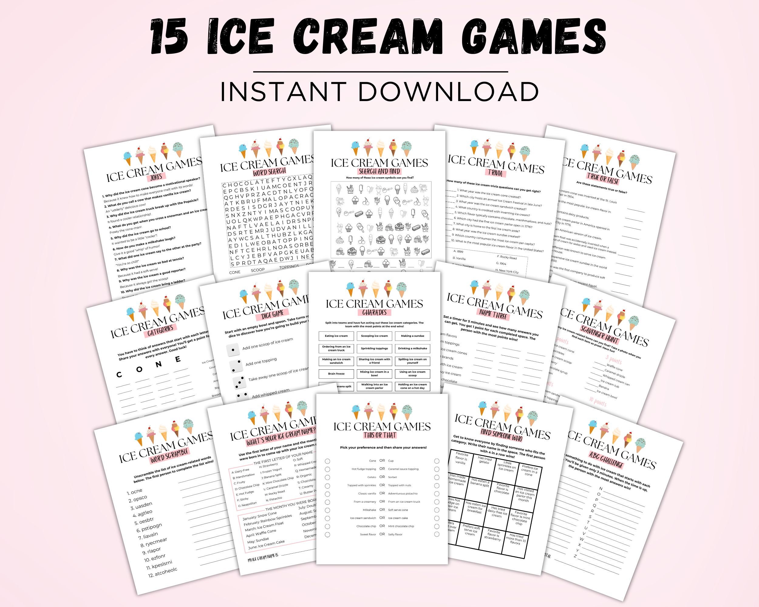 Ice Cream Games, Ice Cream Party Games, Ice Cream Game Printable, Ice ...