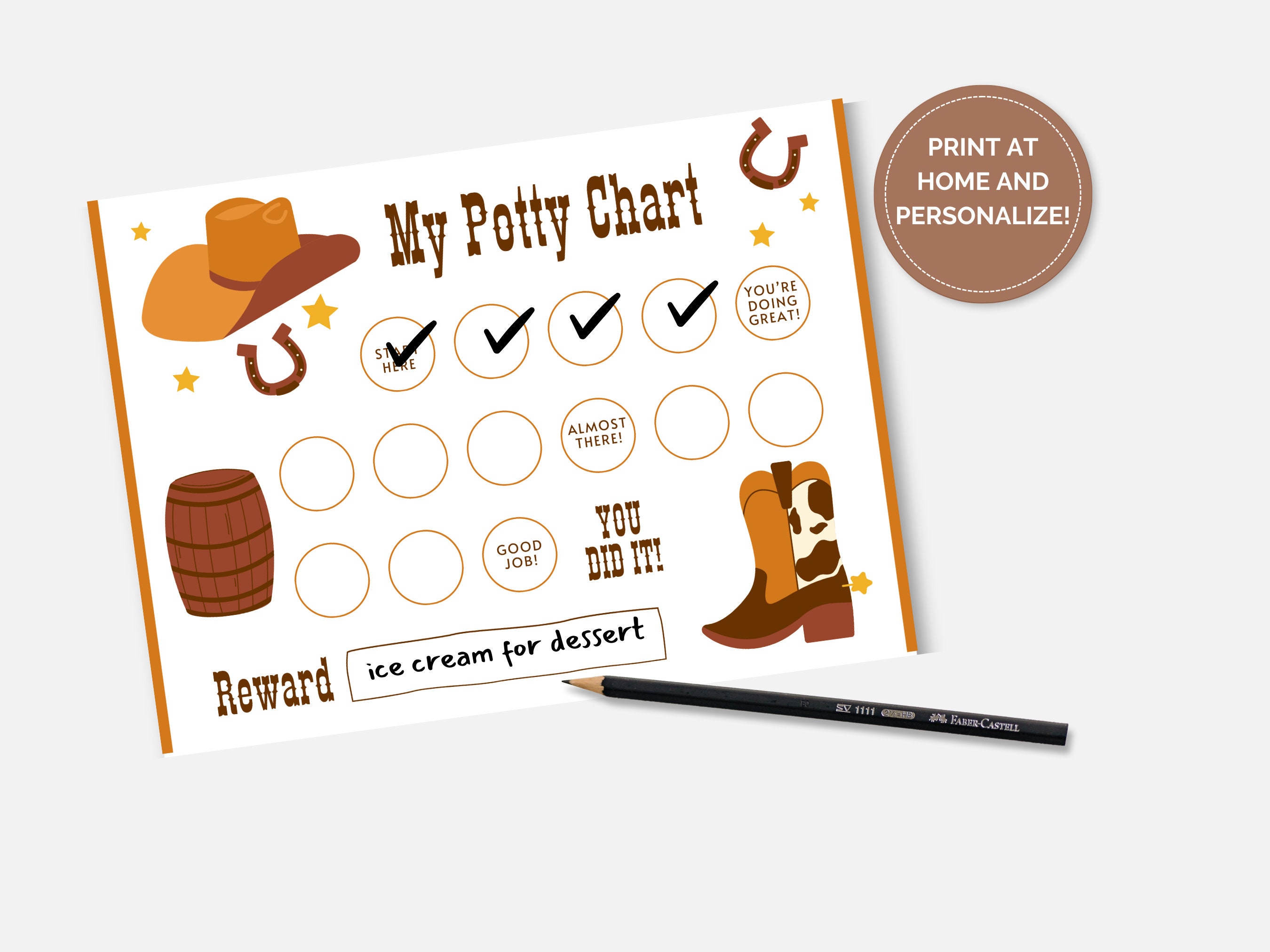 Cowboy Potty Training Chart, Potty Training Chart Printable, Potty ...