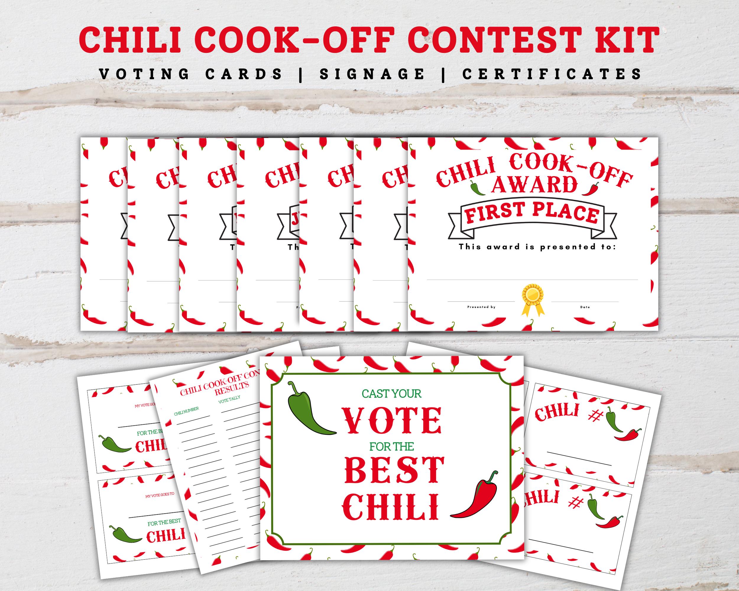 Chili Cook-off Contest Kit, Chili Cook off Award Certificates, Chili ...