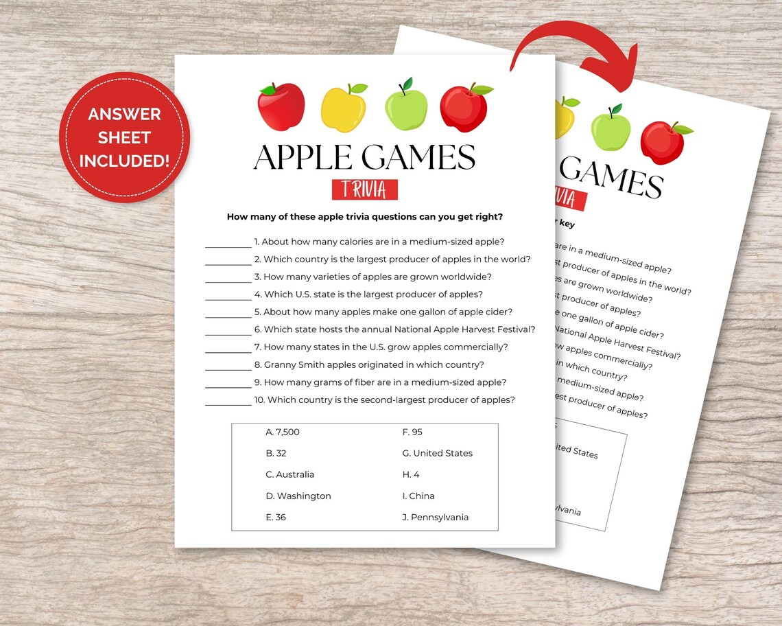 Apple Trivia, Apple Trivia Game, Fall Trivia, Printable Apple Trivia ...