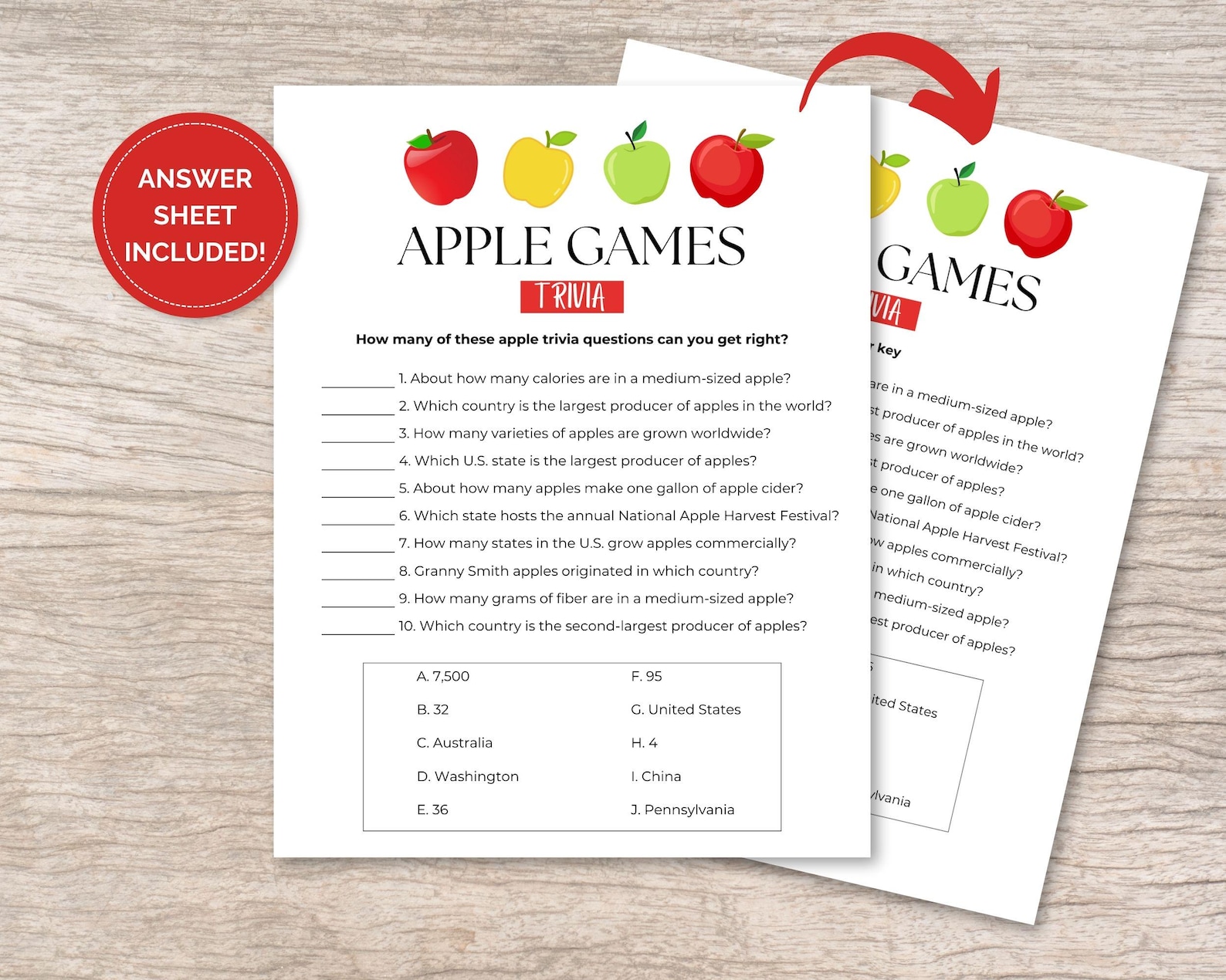 Apple Trivia, Apple Trivia Game, Fall Trivia, Printable Apple Trivia ...