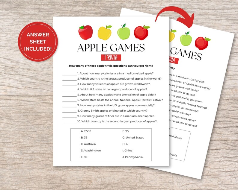 Apple Trivia, Apple Trivia Game, Fall Trivia, Printable Apple Trivia ...