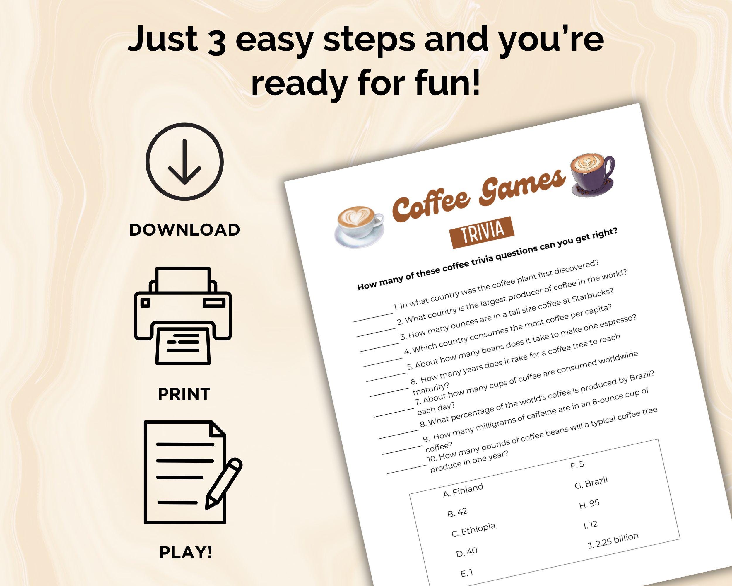 Coffee Trivia Game, Printable Coffee Trivia, Espresso Trivia, Coffee ...