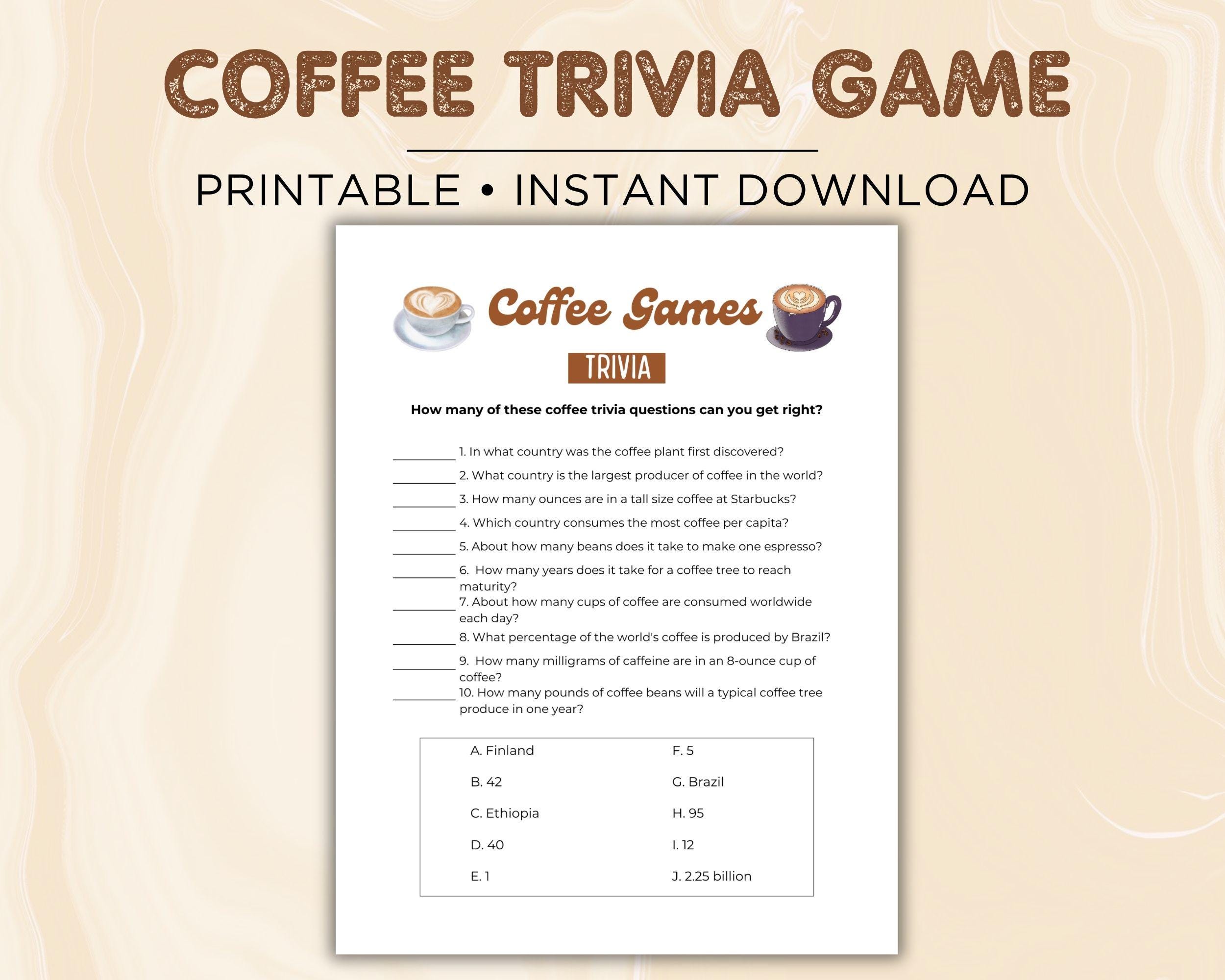 Coffee Trivia Game, Printable Coffee Trivia, Espresso Trivia, Coffee ...