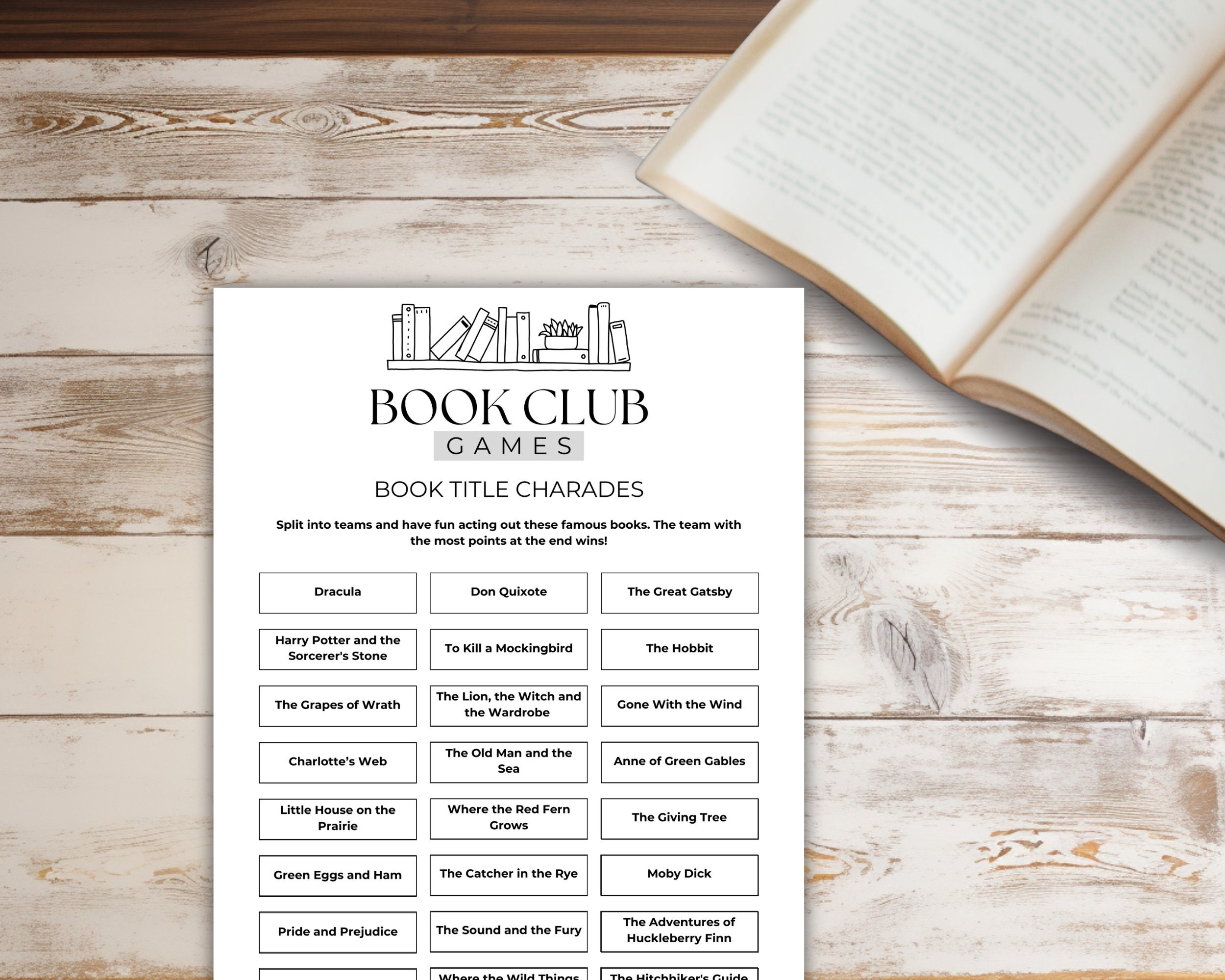 Book Club Book Title Charades Game, Book Club Icebreaker Game, Book ...