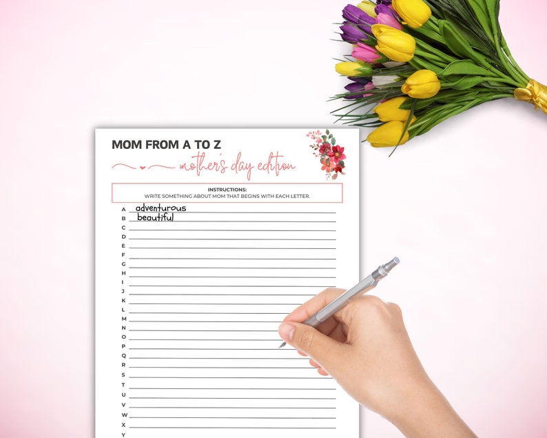 Mother's Day A-Z Game, Mother's Day Mom From A to Z Game, Mother's Day ...