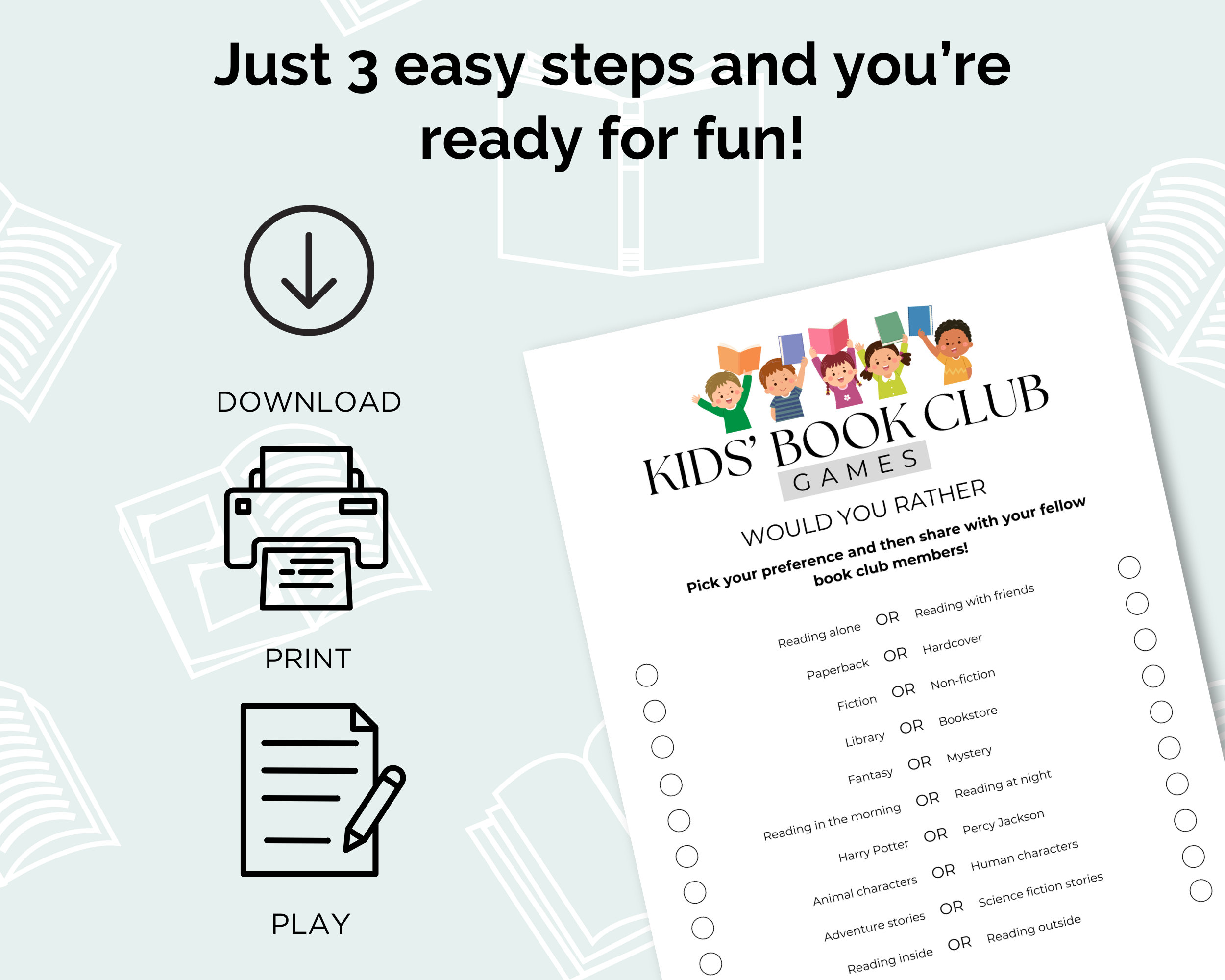 Kids Book Club Would You Rather Game, Kids Book Club Icebreaker Game ...