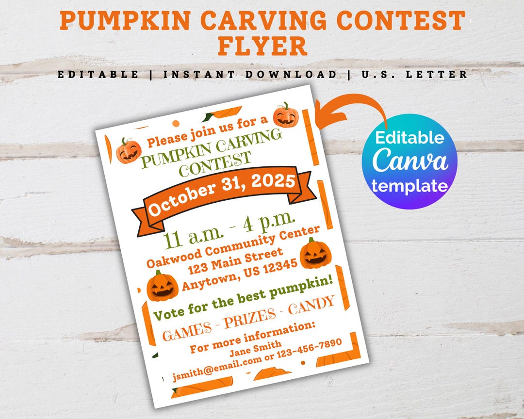 Pumpkin Carving Contest Flyer, Editable Flyer, Pumpkin Flyer Template ...