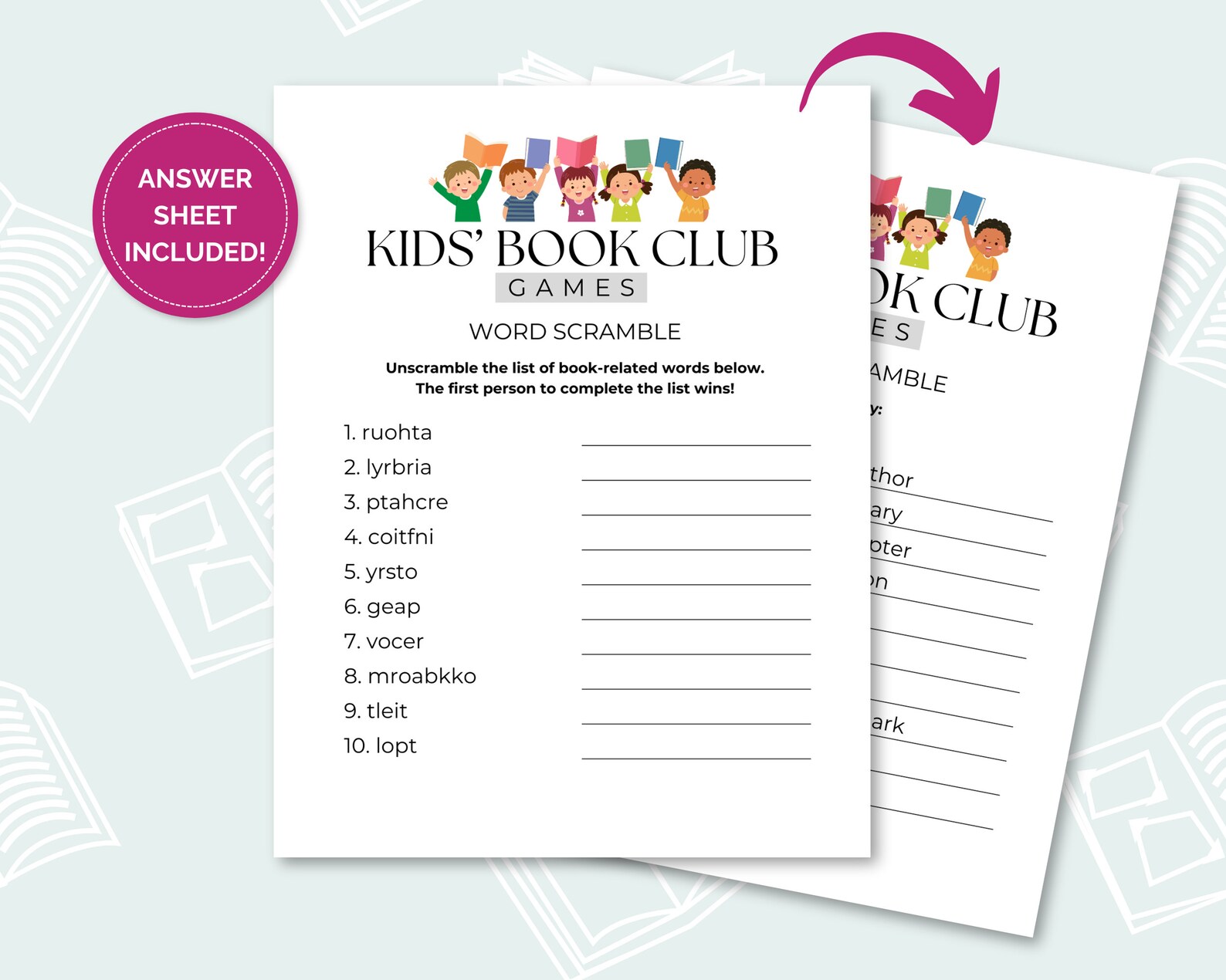 Kids Book Club Word Scramble Game, Kids Book Club Icebreaker Game, Kids ...