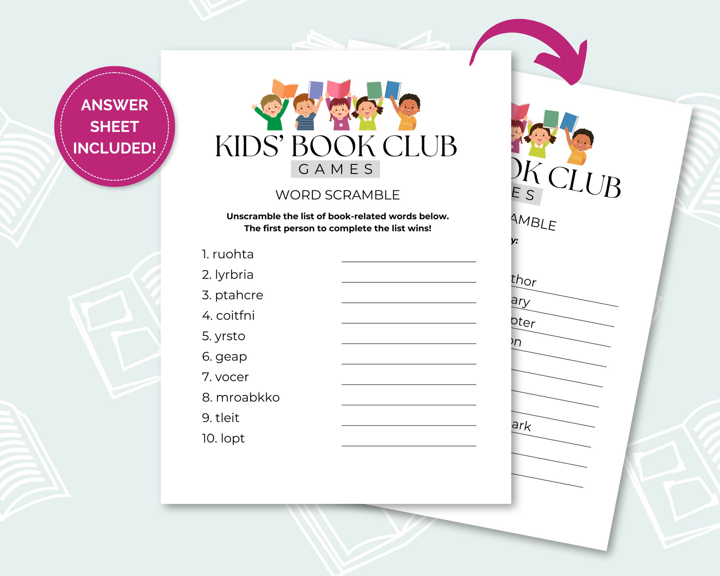 Kids Book Club Word Scramble Game, Kids Book Club Icebreaker Game, Kids ...
